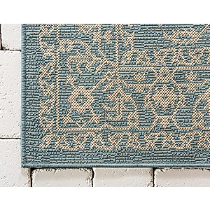 Unique Loom Botanical Collection Bohemian, Abstract, Traditional, Indoor and Outdoor Area Rug, 4' 0" x 6' 0", Light Blue/Beige