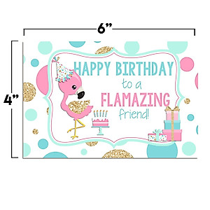 FLAMAZING Friend Flamingo Themed Birthday Pun Themed Single (1) All Occasion Blank Birthday Card To Send To Friends & Family, 4"x 6" (when folded) Fill In Greeting Note Card by AmandaCreation