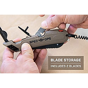 Spec Ops Tools Safety Knife Box Cutter, Includes Holster & Lanyard, 3% Donated to Veterans, black/tan
