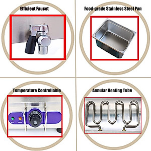 INTSUPERMAI Electric Commercial Food Soup Warmer Canteen Buffet Steam Heater Stainless Steel 110V 1500W 1/3GN x3 Pans 12x5.5x6inch Pan