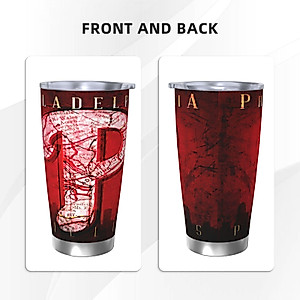 Philadelphia City Phillies Baseball Insulated Coffee Tumbler, Sports Team Badge 20oz Stainless Steel Vacuum Travel Tumbler Cup with Lid and Straw, Coffee Cup Mugs for Cold or Hot Drinks (Style 3)