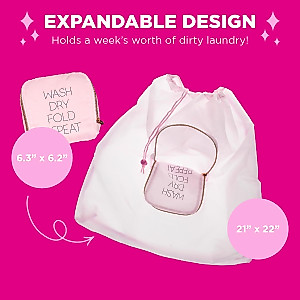 Miamica Soft Travel Laundry Bag with Zipper and Drawstring, Pink, 21” x 22” – Keep Your Dirty Clothes Separate and Your Suitcase Organized – Expandable, Durable, and Foldable Laundry Bag