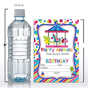 Party Animals Carousel Merry Go Round Themed Birthday Party Invitations, 20 5x7 Fill In Cards with Twenty White Envelopes by AmandaCreation