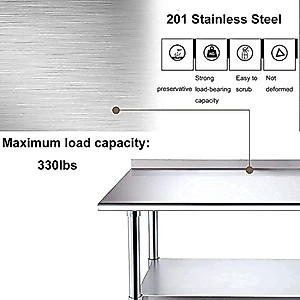 MYOYAY Commercial Stainless Steel Table with Caster Wheels 36"x24" Kitchen Worktables with Backsplashs Prep Food Workbench Under Shelf 330~550lbs Capacity for Restaurant