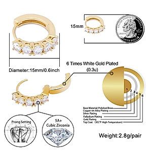 TOPGRILLZ Gold Hoop Earrings 14K Gold Silver 5A+ Diamond Cubic Zirconia Hoop Huggie Earrings Cartilage Hypoallergenic Hoop Cuff Earrings For Men Women(One Side Gold)
