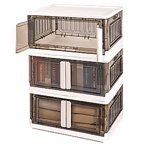 Stackable Storage Bins,Collapsible Storage Bins,Closet Organizers and Storage Bin,13.74 Gal Folding Storage Box with Open Front Door and wheels for Home Organization,Dorm Room Essentials 3Pack