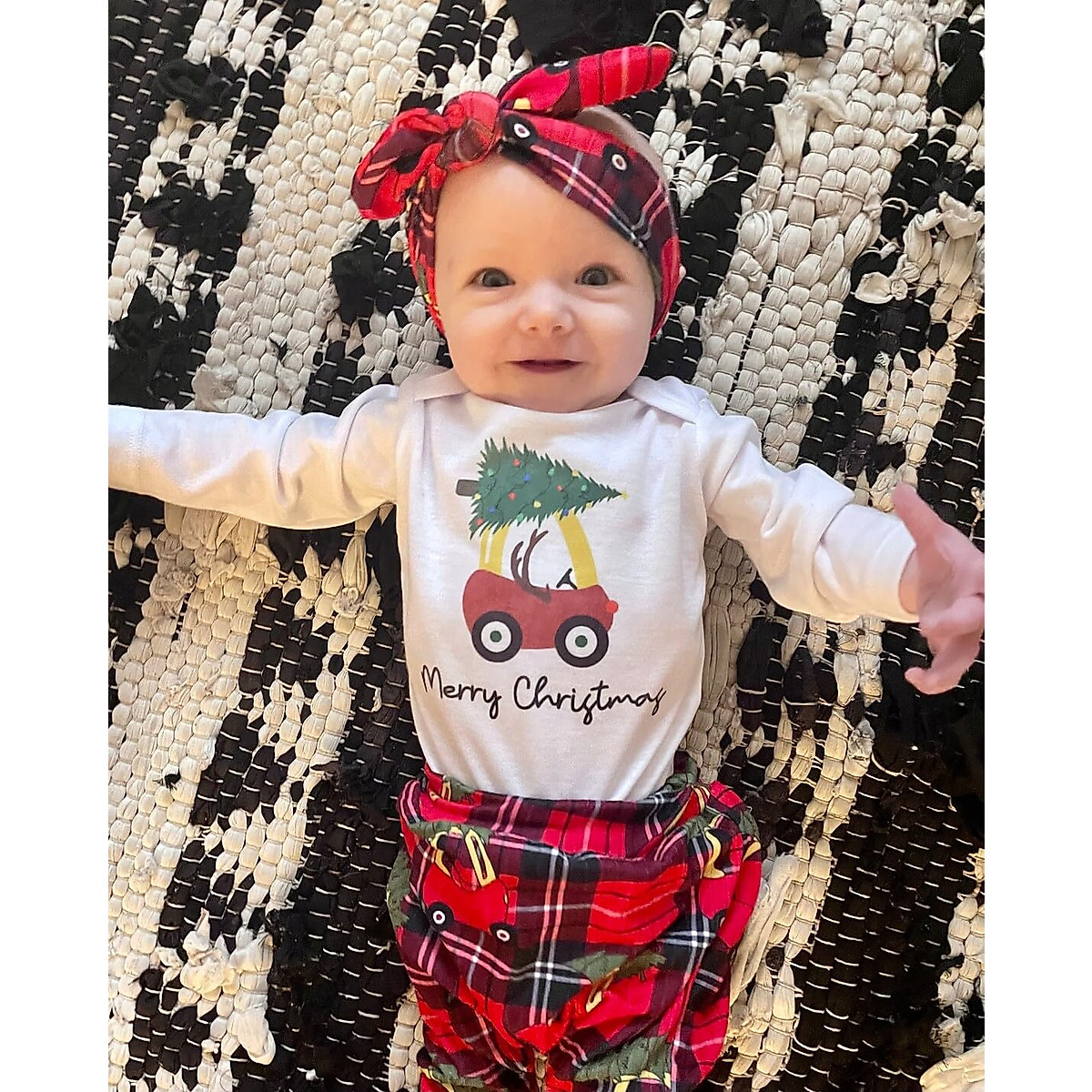 FYBITBO My First Christmas Baby Boy Girl Outfit Newborn Long Sleeve Bodysuit Romper Pants Set Fall Winter Clothes (White Merry Christmas Letter Print, 6-12 Months)