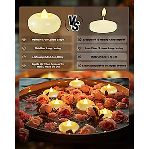 Homemory 24 Pack 2” Flameless Led Floating Candles, 200 Hour Battery Operated Flickering Waterproof Tealights for Cylinder Vases, Centerpieces at Wedding, Party, Pool, Holiday (Ivory Base)