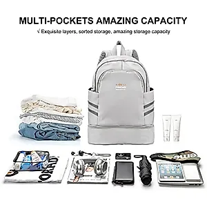 Gym Backpack for Women with Shoes Compartment & Wet Pocket, Large Women Travel Backpack Water Resistant, Sports Swimming Backpack Gym Bag