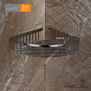 VIBORG Deluxe Solid Thick SUS304 Stainless Steel Wire Wall Mounted Single Tier Bathroom Corner Shower Basket Bath Caddy Shelf Organizer Storage Holder for Shampoo Conditioner. Polished mirror-like