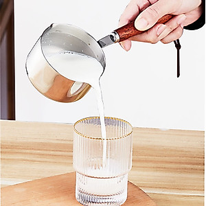 Butter warmer, Stainless Steel Turkish Coffee Pot, Milk Warmer, Chocolate Melting Pot, Small Saucepan with Heat Resistand Wooden Handle and Dual Pour Spout（8.45OZ/ 250ML）