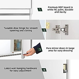 SMOOL Bathroom Medicine Cabinet with 2 Mirror Doors and Tower Rack, Wall Mounted Bathroom Cabinet Over The Toilet Storage, White