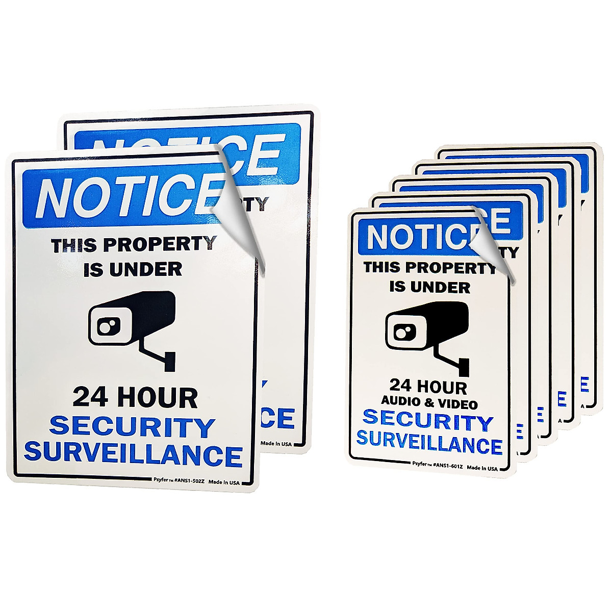 Psyfer® (Fade-Free) 7 Pack - Security Camera Stickers (SMALL) Audio & Video Monitoring Notice [Made in USA]