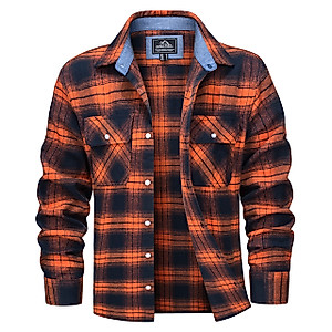 MAGCOMSEN Men's Fall Shirts for Men Button Up Flannel Shirts Long Sleeve Plaid Shirts Winter Shirts Casual Shirts Orange,2XL