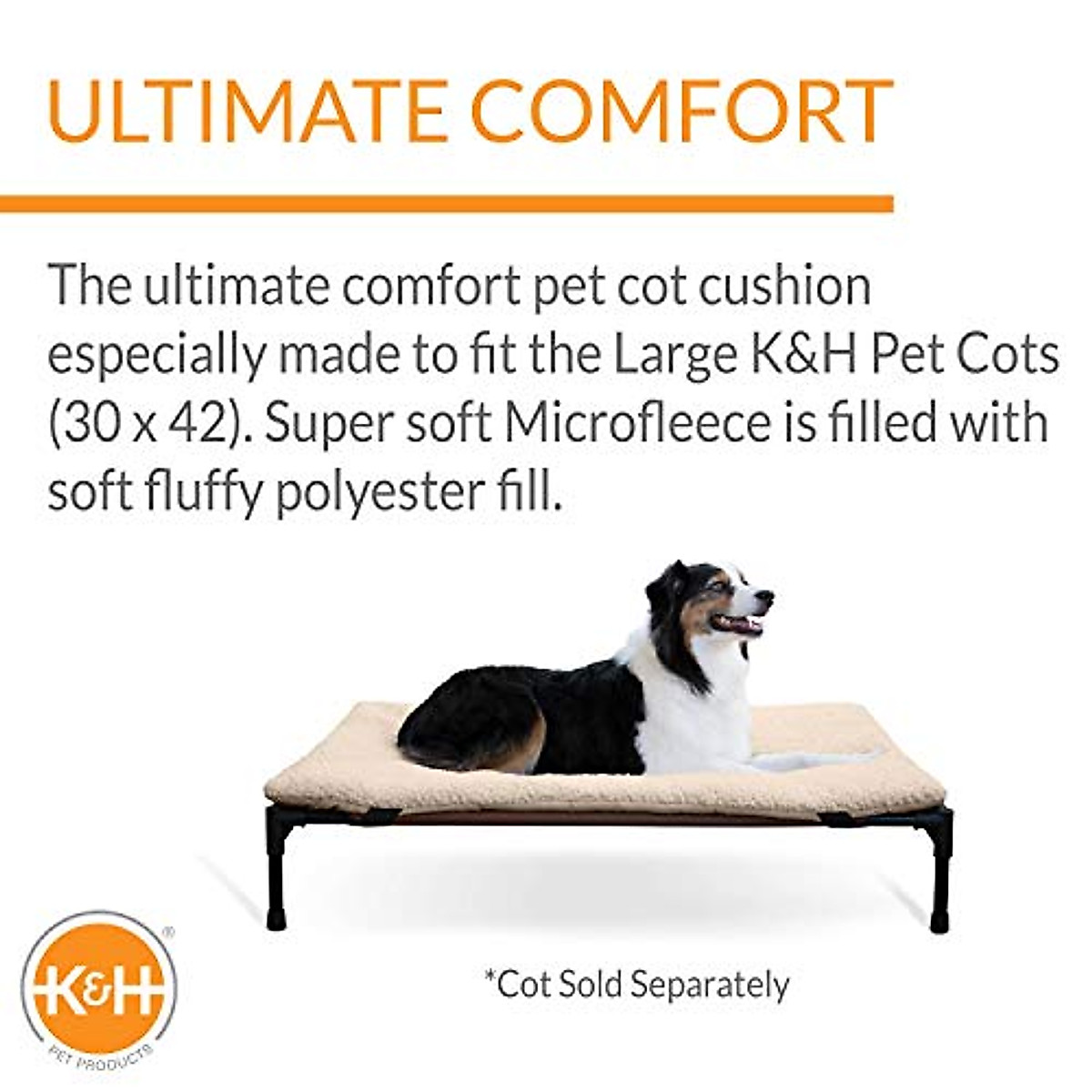 K&H Pet Products Original Pet Cot Microfleece Pad - Tan, Large 30 X 42 Inches