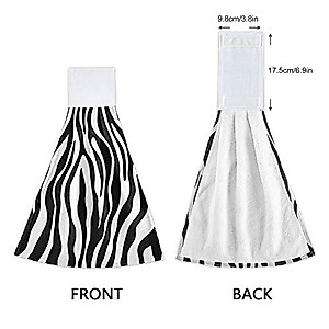 xigua Zebra Hanging Tie Towel Set of 2 Absorbent Soft Wipe Cloth Hanging Hand Towels for Kitchen Bathroom Home Decor