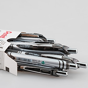 Pentel® EnerGel™ Retractable Liquid Gel Pens, Medium Point, 0.7 mm, Silver Barrel, Black Ink, Pack Of 12