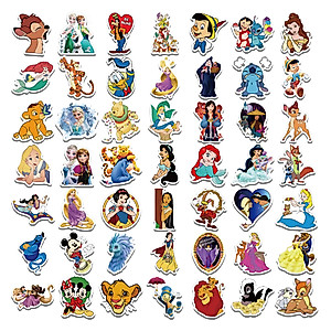 100Pcs Disney Princess Character Themed Waterproof Stickers for Gifts Water Bottles Cup Laptop Phone Guitar Car Motorcycle Bike Skateboard Luggage Box, etc