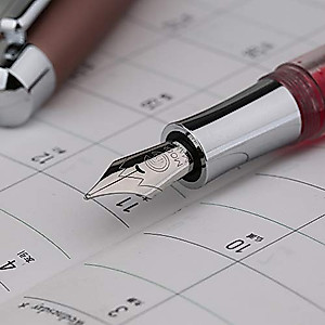 Asvine Mojiang T2 Elastic Piston Fountain Pen, Brown Alloy Acrylic Large-Capacity Ink Pen, Fine Nib with Pen Case