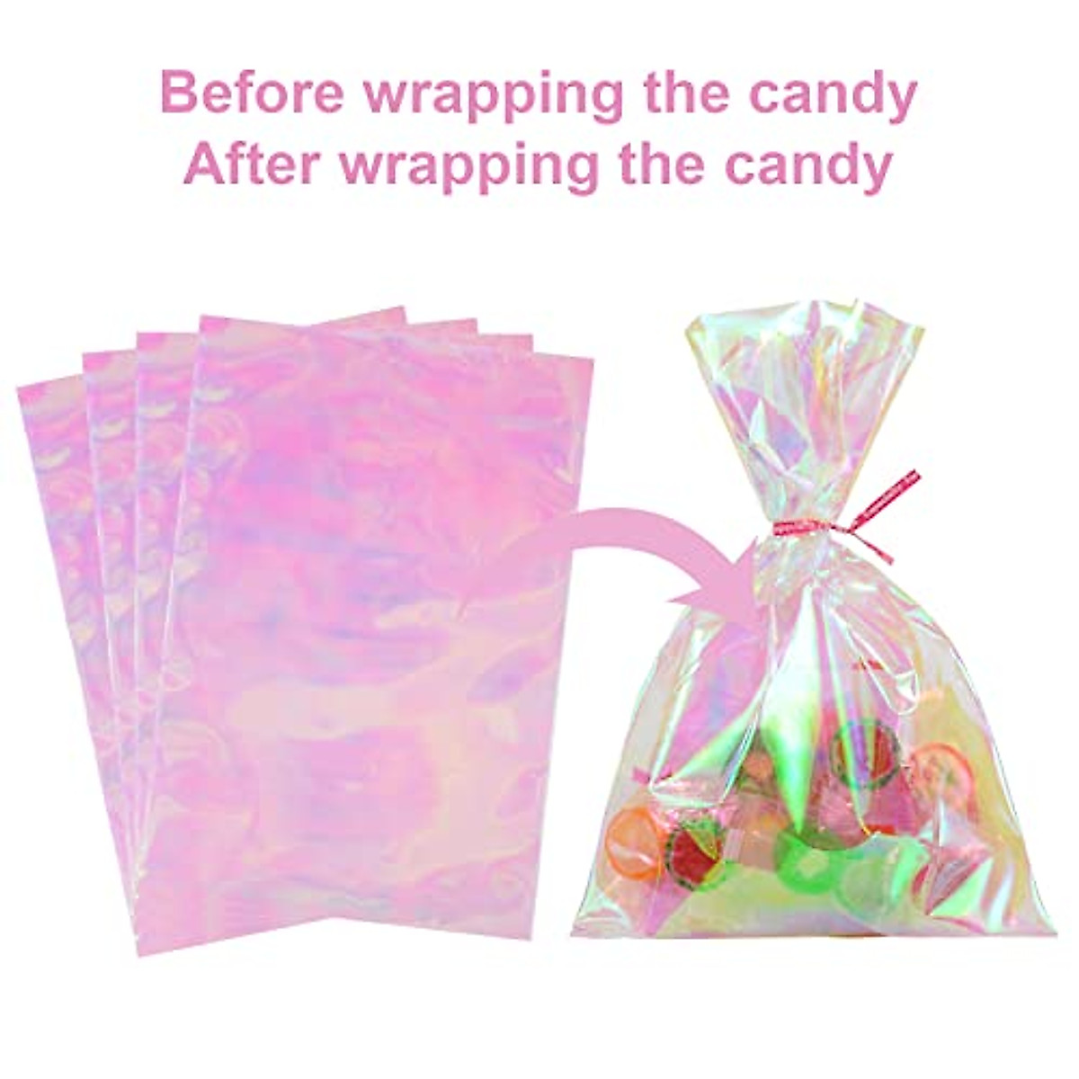 Sainyarh 120pcs Cellophane Treat Bags, Iridescent Holographic Cellophane Bags, 6x9 inch Iridescent Holographic Cellophane Goodie Bags, Iridescent Cellophane Party Favor Treat Bags Candy Cookie Bags