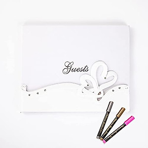 VENY TAYA Elegant Wedding Guest Book with 3 Metallic Pens, Hardcover Guest Book Wedding Reception, Sign in Polaroid Photo Guest Book, 9.8” x 7.9”, 96 Pages