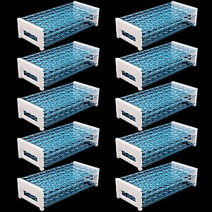 HEIHAK 10 Pack 50 Holes Plastic Test Tube Rack, Detachable Lab Test Tube Rack for 13mm -16mm Tubes, Science Test Tube Holder for Experiments, Candy Liquids Storage, Light Blue
