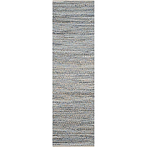 SAFAVIEH Cape Cod Collection 2'3" x 16' Natural / Blue CAP350A Handmade Flatweave Coastal Braided Jute Runner Rug
