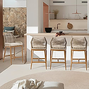 US Furnishing Indoor and Outdoor Waterproof Hand-Crafted Stool, Counter Height Stool Bar Stool High Stool Home Back Dining Chair Comfortable Simple and Beautiful Counter Chair (Counter Height 25)2pcs