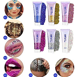 Face Glitter Gel,Pink Body Glitter Gel,Chunky Glitter for Face Body Hair Nails Eyeshadow Holographic Cosmetic,Festival Glitter Makeup,50ml (#03 Pink ,2PCS)