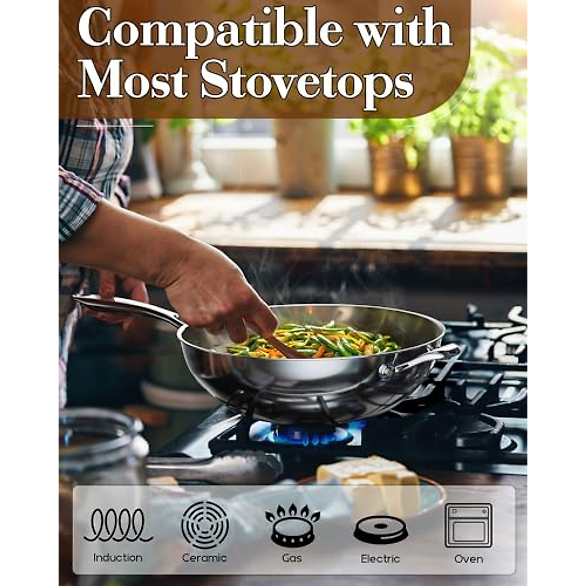 Cooks Standard Wok Multi-Ply Clad Stir Fry Pan, 13" with High Dome lid, Silver