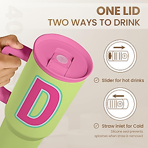 SANDJEST Monogrammed Tumbler with Handle 40oz, Letter D Tumblers Coffee Travel Cup with Straw, Personalized Monogram Initial Gifts for Women Girls, Customized Gifts for Christmas Birthday Mothers Day