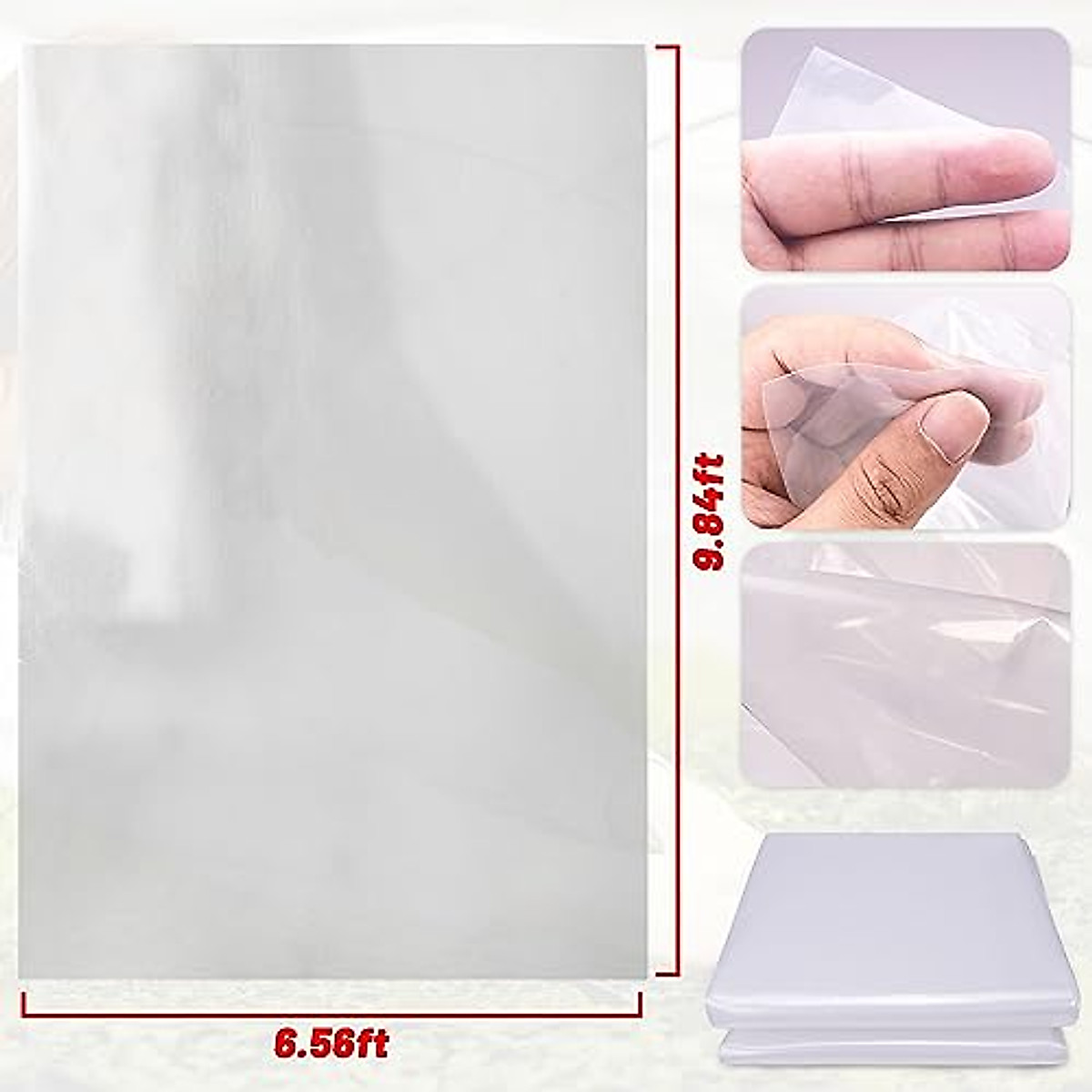 6 Mil Clear Greenhouse Plastic Sheeting,Transparent Plastic Film for Greenhouse, Resistant Polyethylene Film for Farm,Garden (6.5ftx9.8ft)