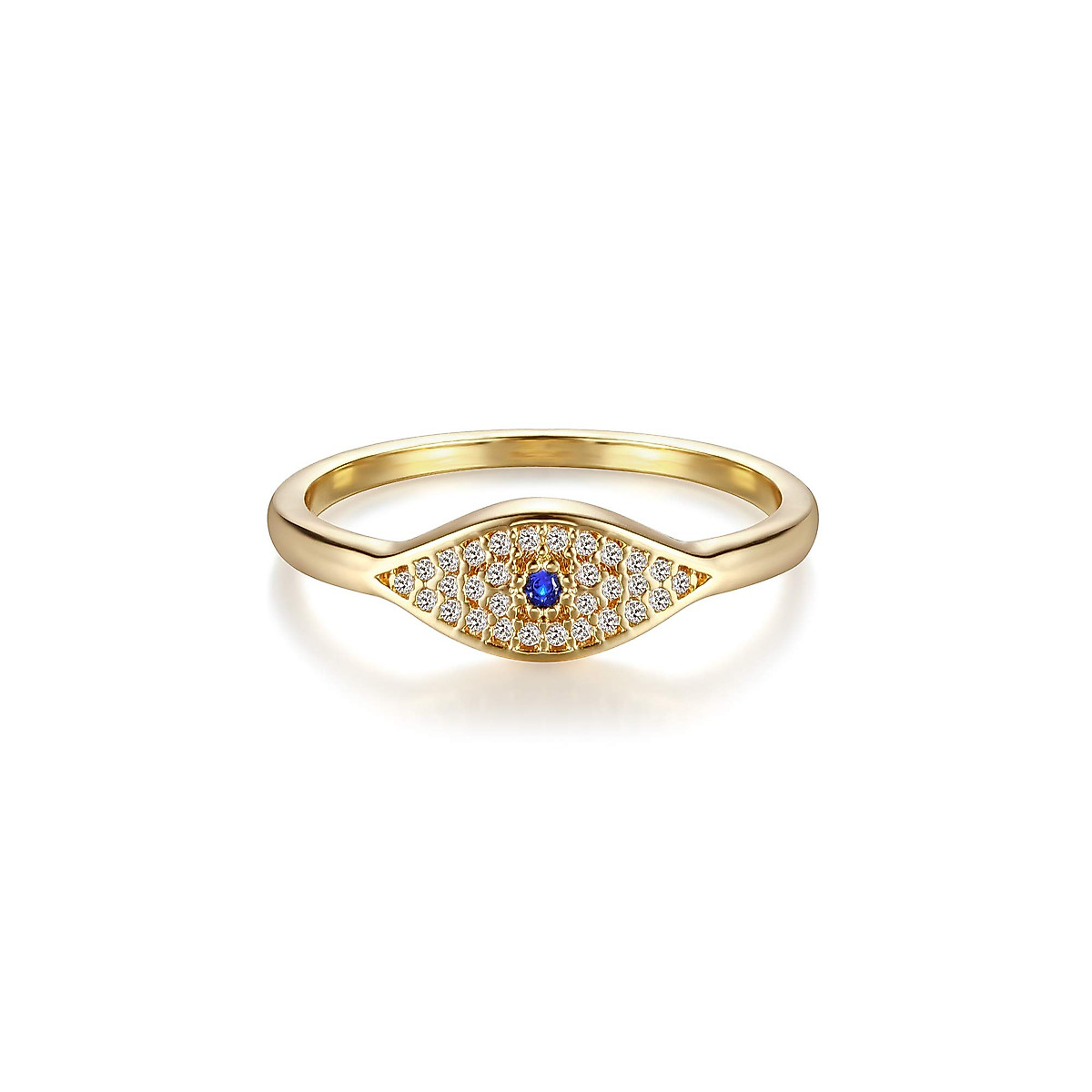 MEVECCO Gold Cubic Zirconia Blue Evil Eye Stacking Ring,14K Gold Plated Dainty Sapphireblue Colored Band Stackable Rings
