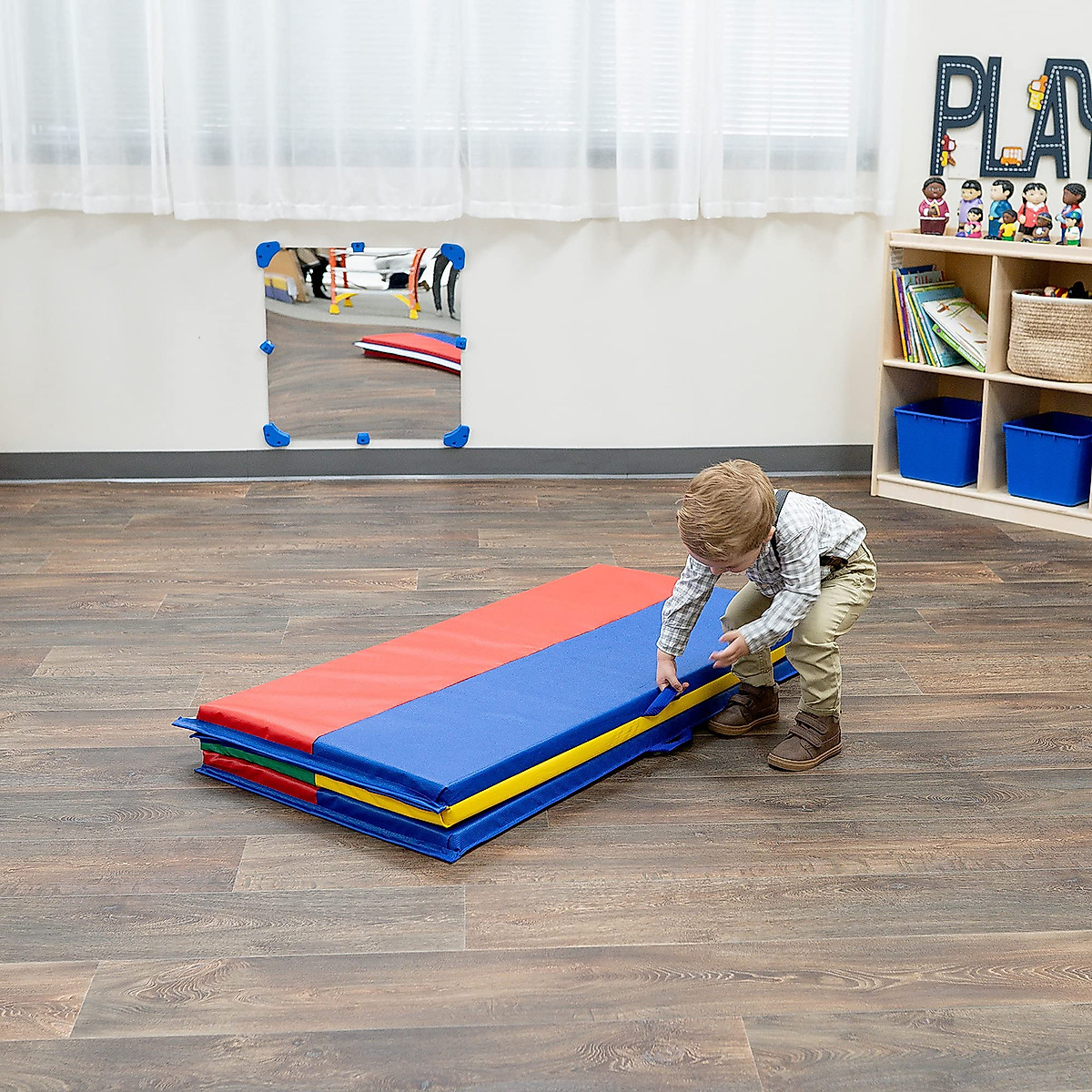 Children's Factory Rainbow Folding Gym Mat, 4' x 6', CF321-145, Toddler and Baby Preschool Activity Floor Mat, Kids Soft Play Equipment for Playroom