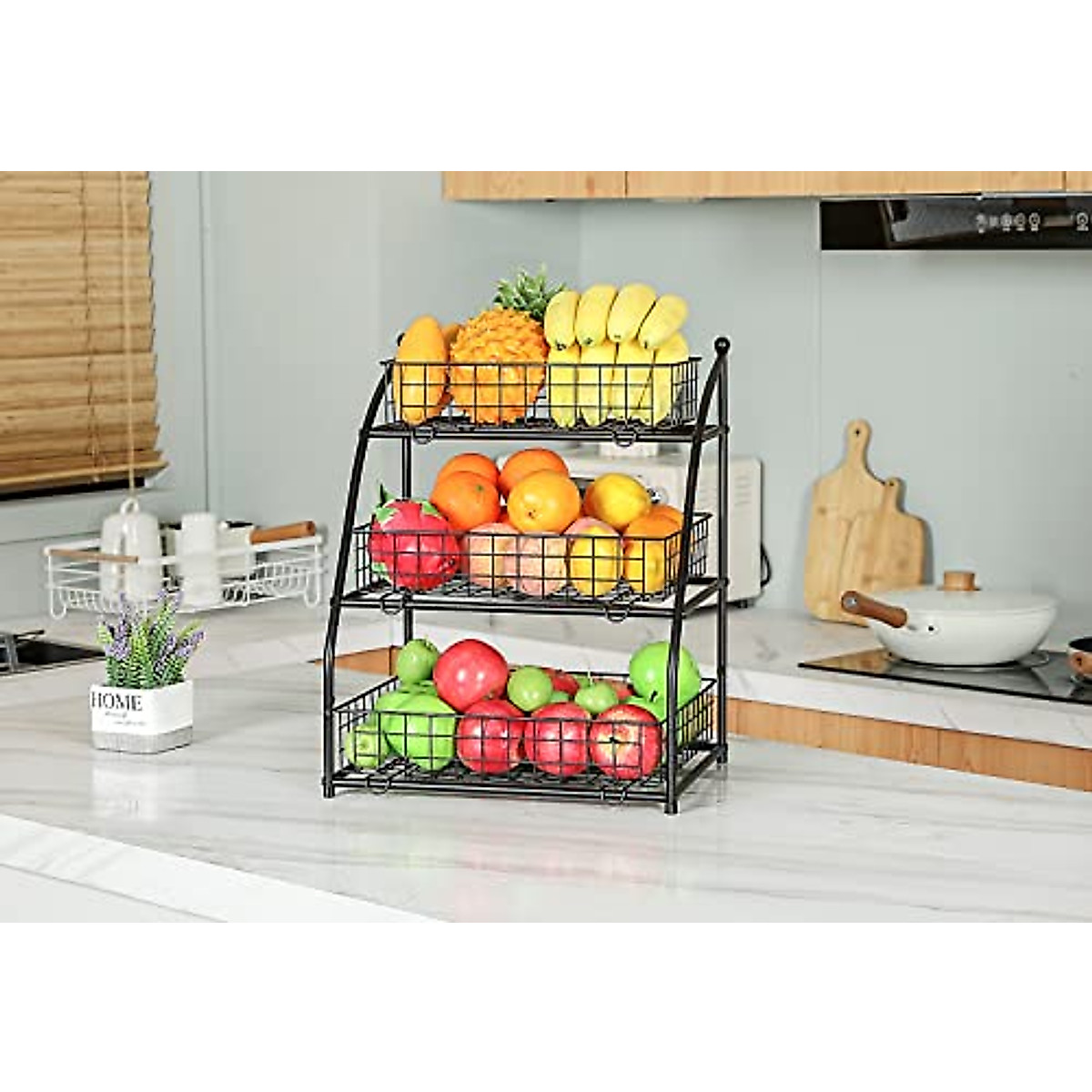 Fruit Basket for Kitchen Counter, 3-tier Fruit Holder Stand for Kitchen Countertop, Large Capacity Fruit Bowl Baskets for Kitchen Counter, Wire Baskets for Storage of Snack Produce Potato Onion