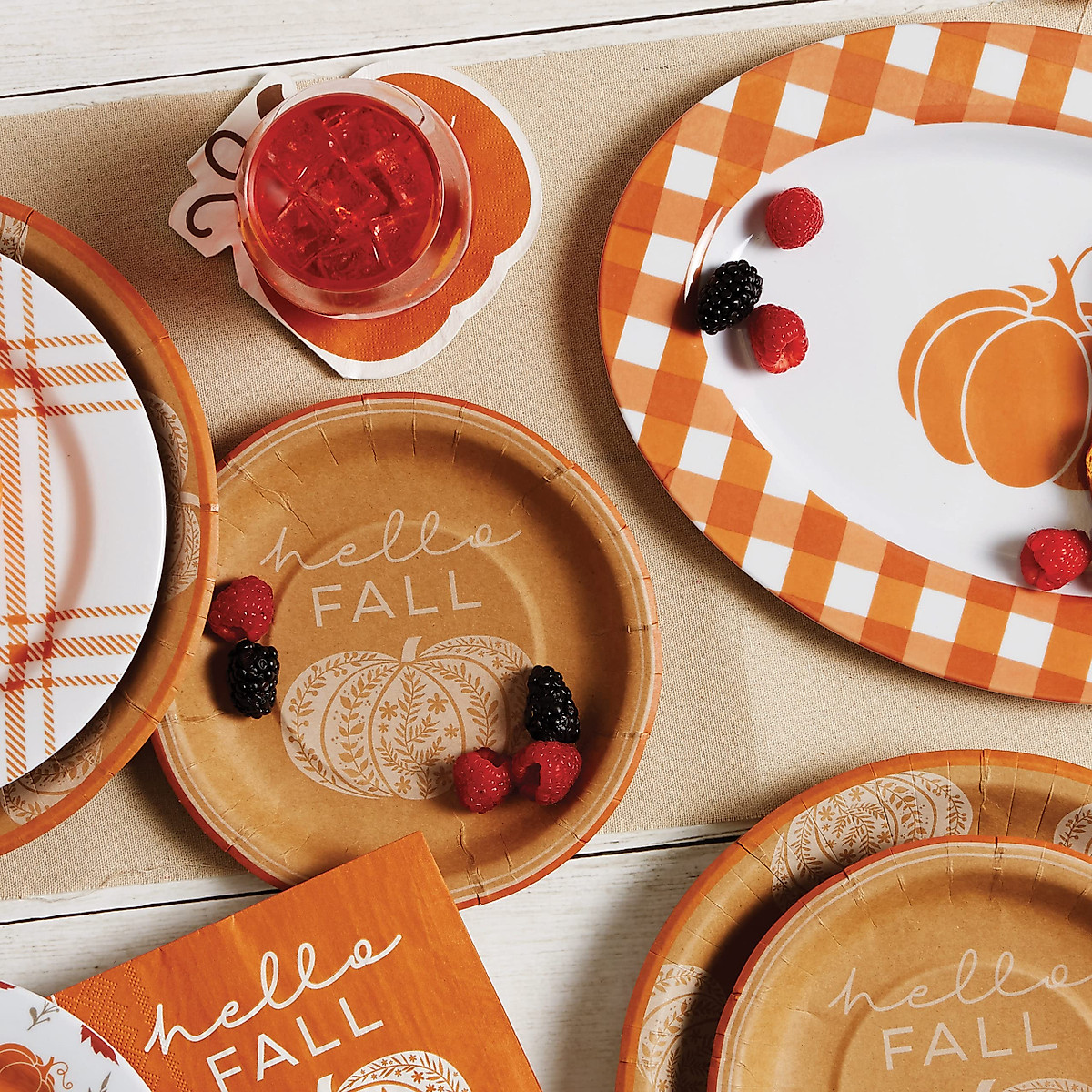 C.R. Gibson TW4-24063 Hello Fall Pumpkin Disposable Paper Cocktail Napkins for Thanksgiving and Halloween, Orange, 20pcs, 5" x 5"