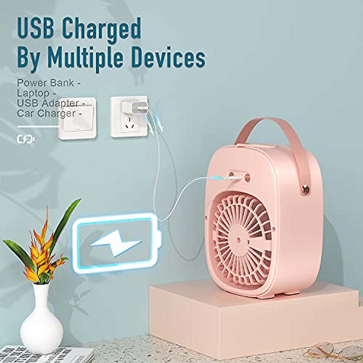 BNT Mini Air Conditioner，Upgraded Multifunction 3 in 1 Car Air Conditioner with Mist Sprayer， USB Mini Portable Air Conditioner for Room/Tent/Office/Bedroom/Car