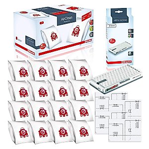 Miele Performance Pack 16 Type FJM AirClean 3D Efficiency Genuine FilterBags + Genuine AH50 HEPA Filter + 4 Genuine Pre-Motor Protection Filters