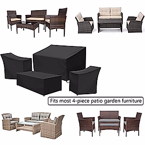 Kovshuiwe Patio Furniture Covers,4-Piece Outdoor Veranda Patio Garden Furniture Covers Set Waterproof - Upgraded 420D Heavy Duty Oxford Fabric Rattan Furniture Cover for Chair Sofa(Black)