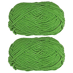HARFINGTON 2Skeins Chenille Yarn Velvet Blanket Yarn 2x100g/7.1oz #6 Super Bulky Polyester Soft Knitting for Crochet Weaving Bag Scarf Hat, Dark Green