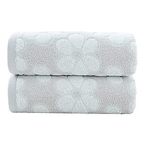 Pidada Hand Towels Set of 2 Floral Pattern 100% Cotton Soft Absorbent Decorative Towel for Bathroom 13.4 x 29.1 Inch (Light Grey)