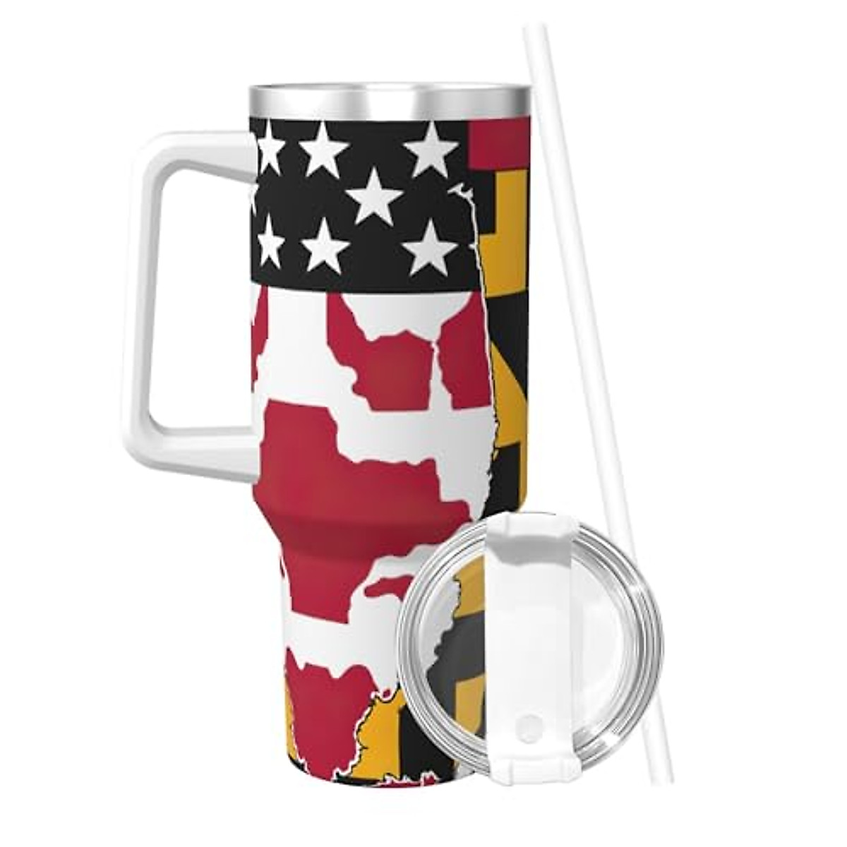 HULIBIN Abstract Maryland State Flag MAP02 Print Double Deck Stainless Steel Travel Coffee Cup With Lid 40 Oz Ice Bully Cup