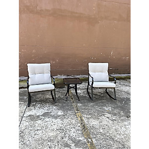 CHARMMA 2pcs Patio Rocking Chairs with Steel Frame and Soft Cushions,Rocker Set Chair and Teapoy,Outdoor Rocking Chair with Armrest for Lawn,Backyard,Porch Garden Bistro Set Off White