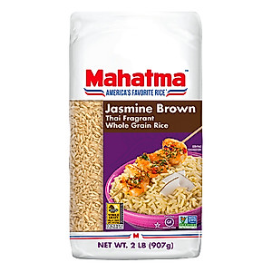 Mahatma Brown Jasmine Rice Bag 2lb, Brown Thai Jasmine Rice, Microwave Rice in 20 Minutes or Cook on Stovetop in 30 Minutes