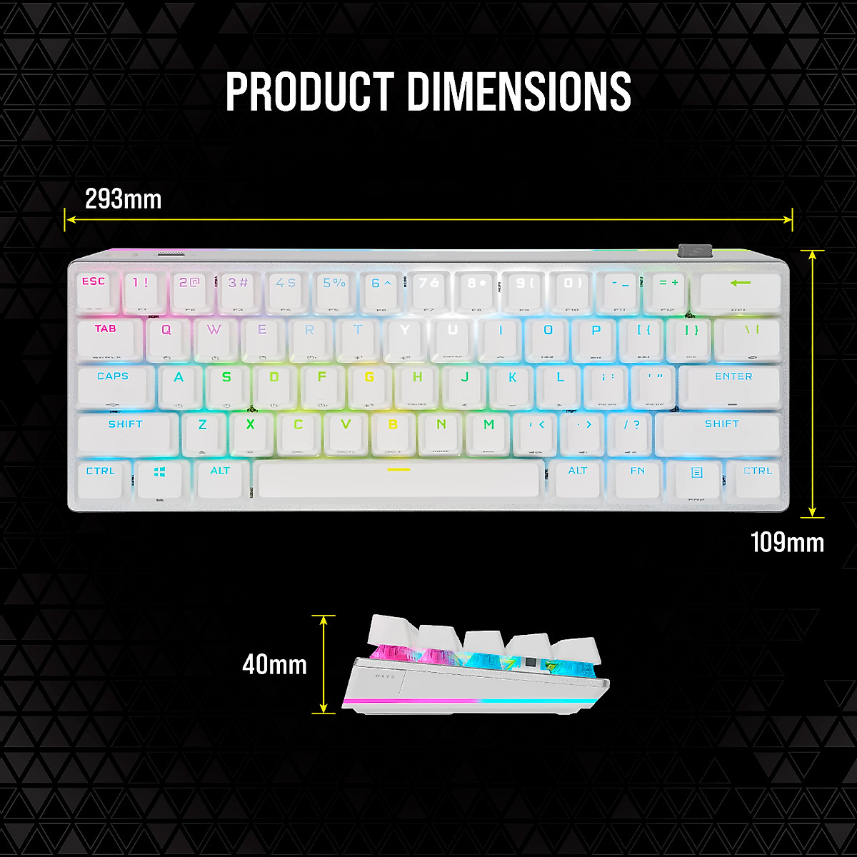 Corsair K70 PRO MINI WIRELESS RGB 60% Mechanical Gaming Keyboard - Fastest Sub-1ms Wireless, Swappable CHERRY MX Red Keyswitches, Aluminum Frame, PBT Double-Shot Keycaps - NA Layout, QWERTY - White