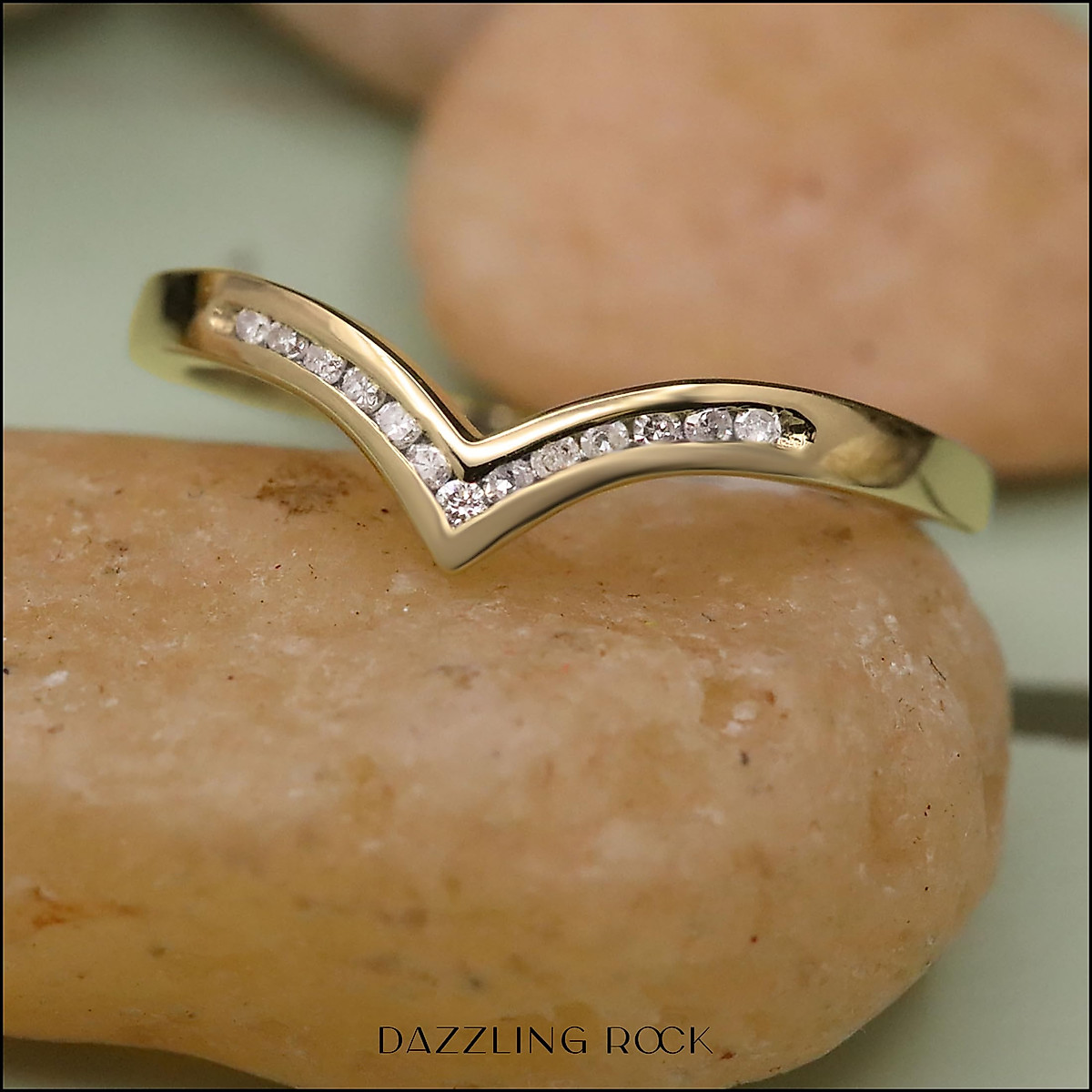 Dazzlingrock Collection 0.10 Carat (Cttw) 14K White Round Diamond Wedding Guard Chevron Ring 1/10 CT, Yellow Gold, Size 7