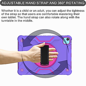 Kids Case for 10.9-inch iPad Air 5th/4th Generation (2022/2020)/iPad Pro 11-inch (2020/2018) with Built-in Screen Protector, 360° Rotating Stand, Hand Strap & Three Layer Cover (Purple + Hot Pink)