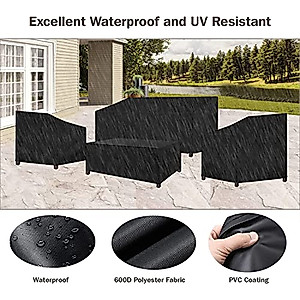 SIRUITON Patio Furniture Cover Set ,Fit for 4 Pieces Patio Outdoor Rattan, Wicker Chair Conversation Furniture Sets,Heavy Duty Durable and Water Resistant Fabric (Black)