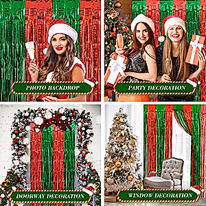 LYUBASA 3 Pack Christmas Party Decorations, Red and Green Tinsel Foil Fringe Curtains,Ugly Sweater theme Photo Booth Prop Streamer Backdrop decor Indoor outdoor Party Supplies for Happy New Year party