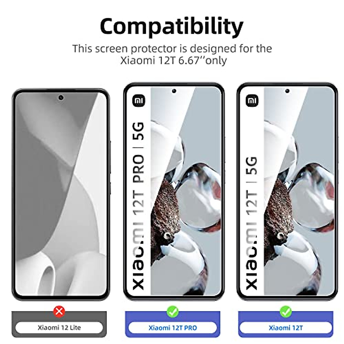 NEW'C 3 Pack Designed for Xiaomi 12T,Xiaomi 12T Pro Screen Protector Tempered Glass, Case Friendly Anti Scratch Bubble Free Ultra Resistant